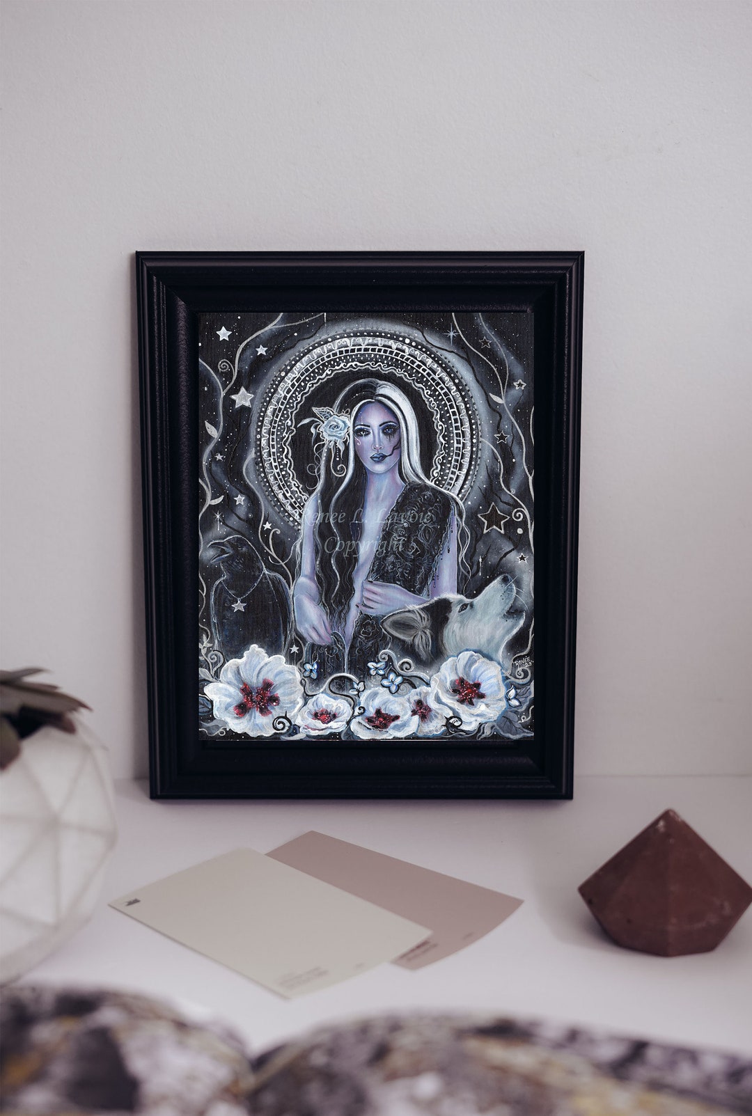 Melinoe Goddess Art Print: Raven, Howling Dog Fantasy Illustration - Etsy