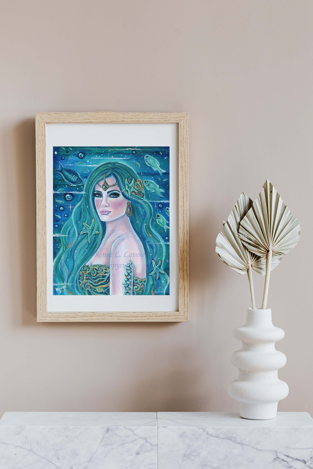 Aquamarine Blue Mermaid Fantasy Art Tropical Fish Print by Renee L ...