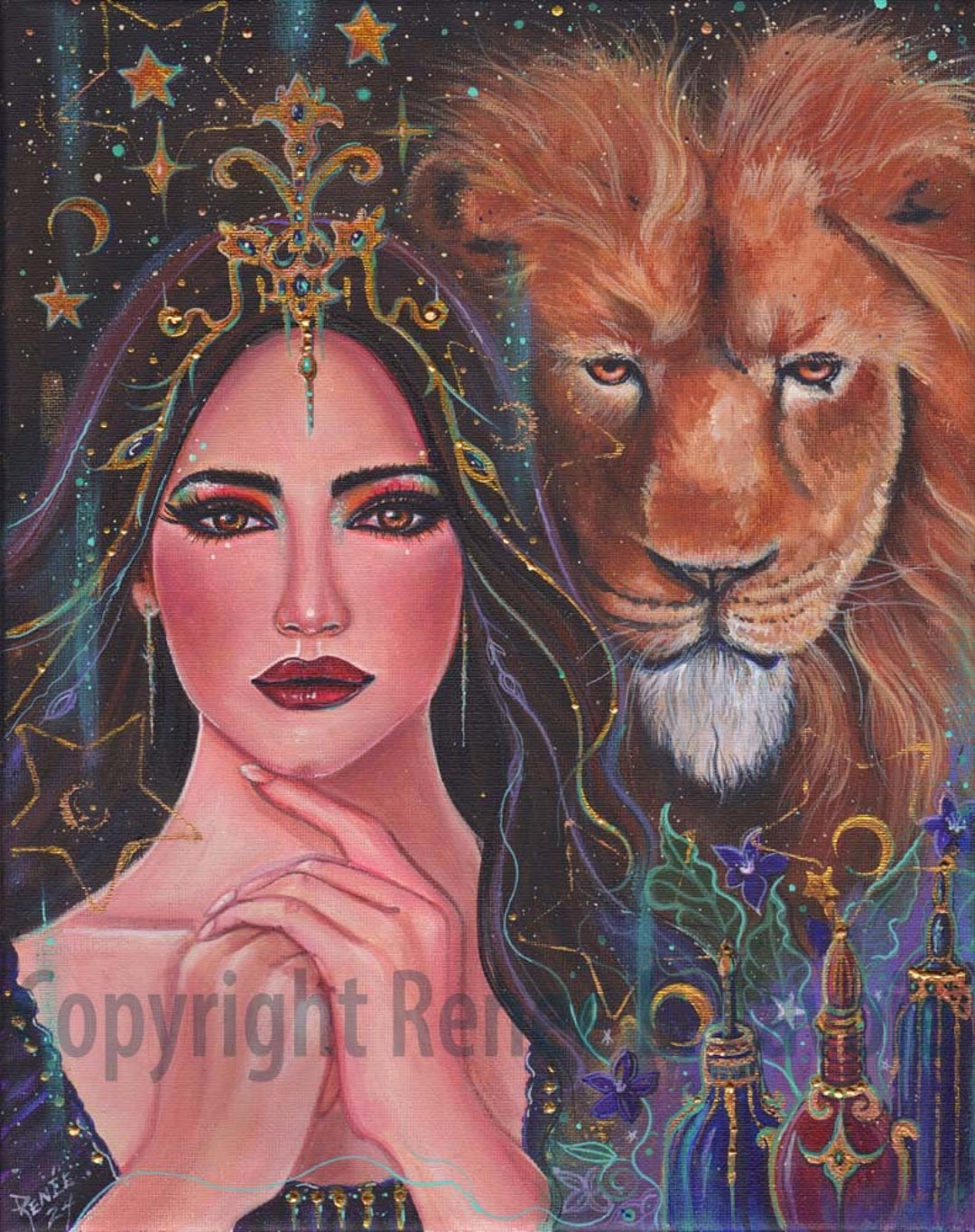 Circe Greek Mythology Fantasy Original Painting Art Goddess Lion by ...