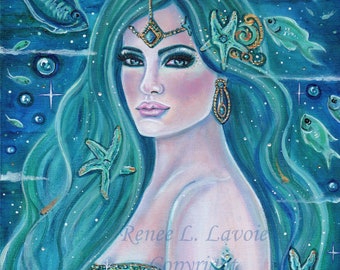 Aquamarine Blue Mermaid Fantasy Art Tropical Fish Print by - Etsy