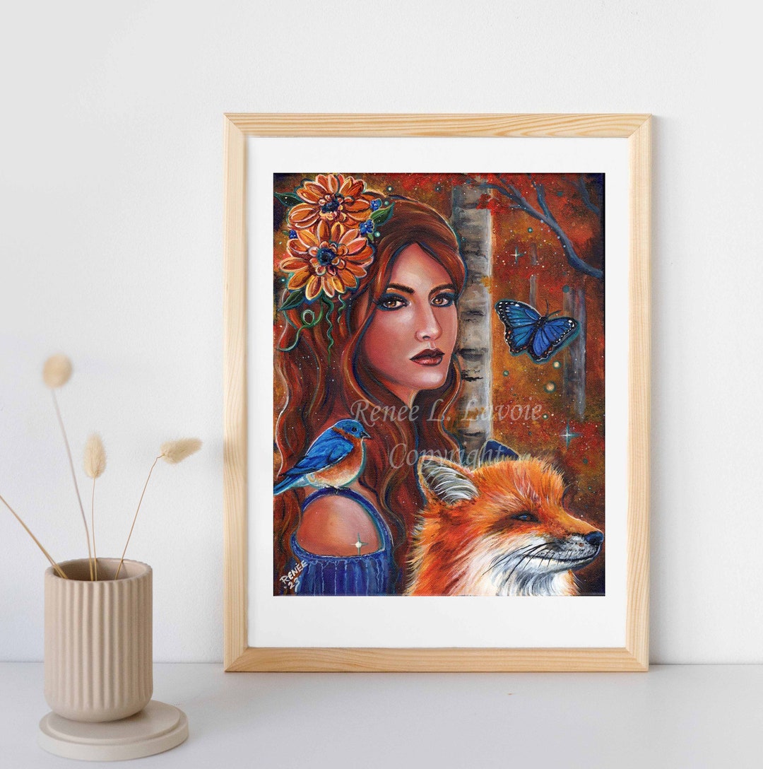 Rhiannon Celtic Goddess With Bird, Fox and Butterfly Fantasy Art ...