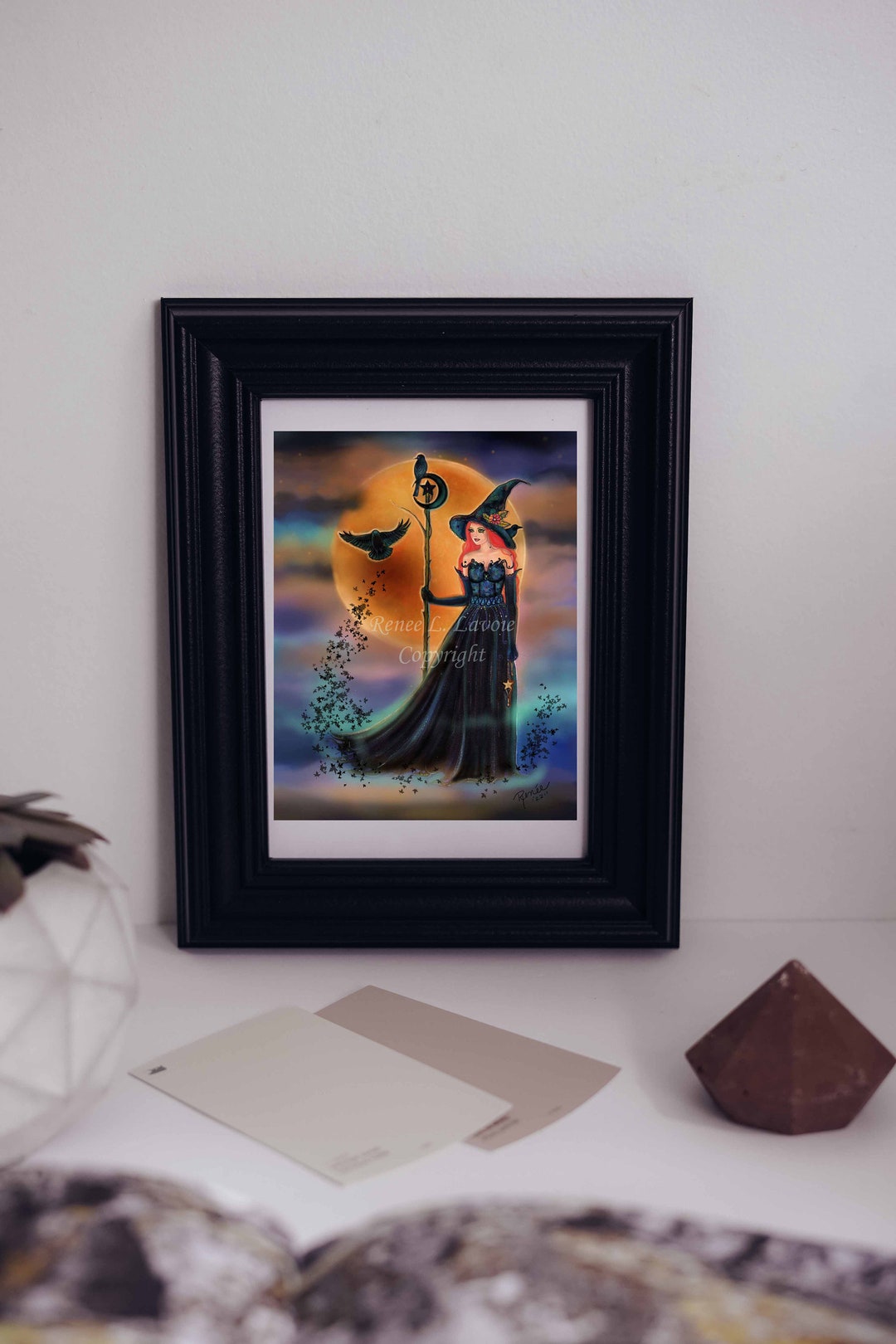 Halloween Witch With Black Birds, the Witching Hour Colorful Art Print ...