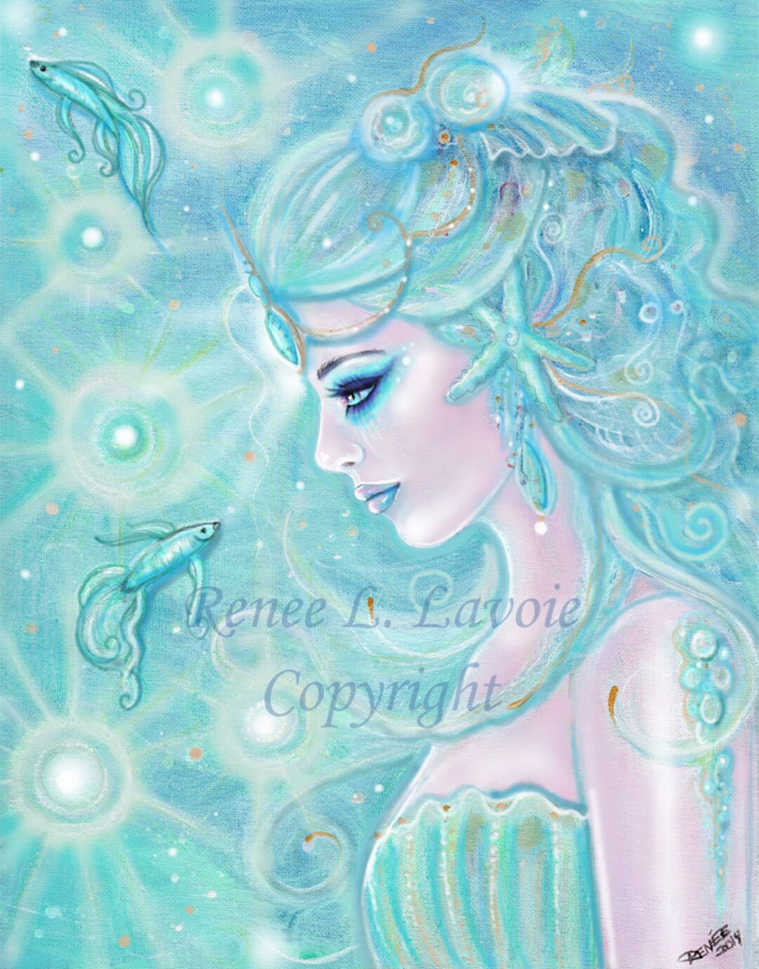 Aquamarina Mermaid MRMD Art Fantasy Print Fish Underwater by - Etsy