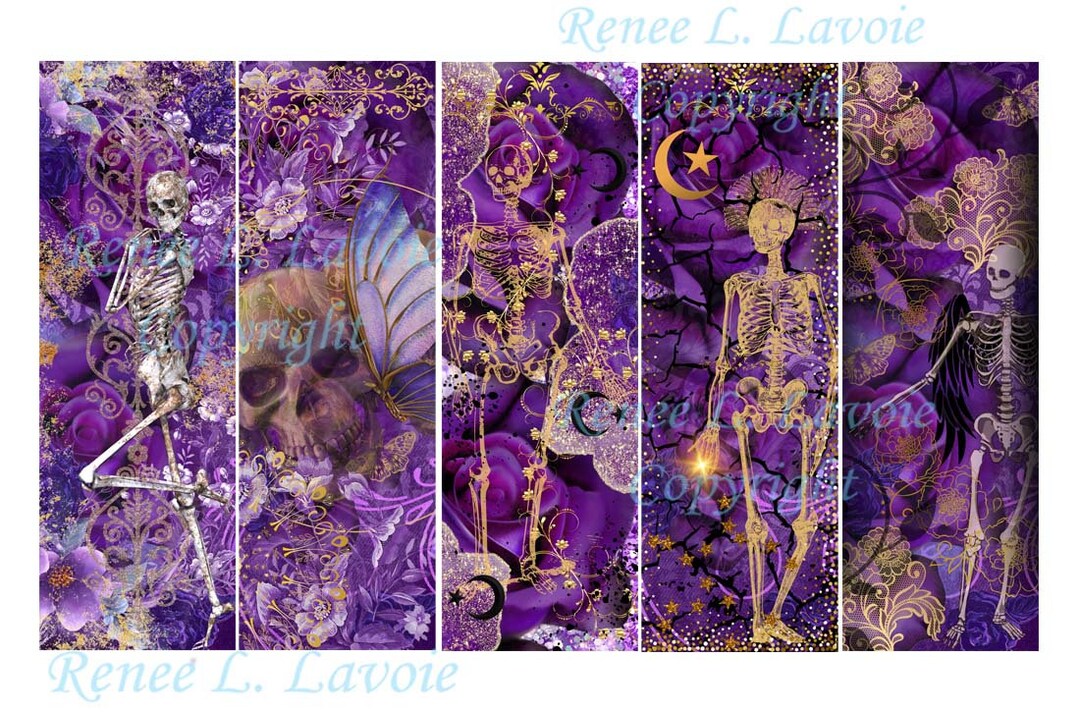 Gothic Skull Purple and Gold Glam Goth Digital Bookmarks by - Etsy