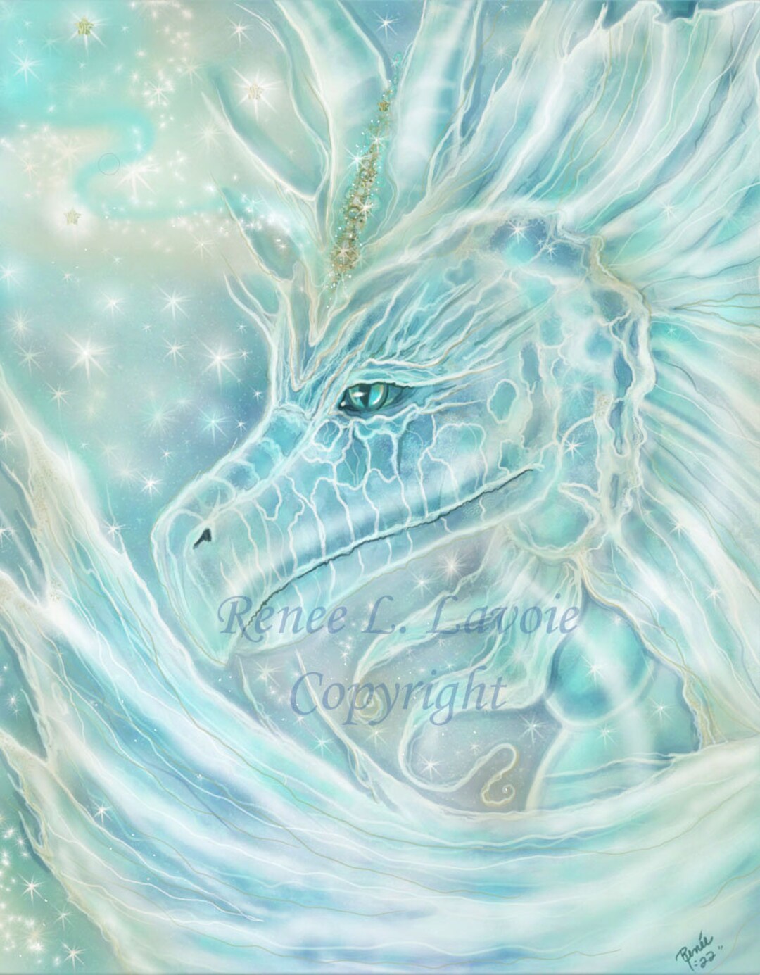 Starlight Stars Dragon Fantasy Art Portrait by Renee L. Lavoie - Etsy