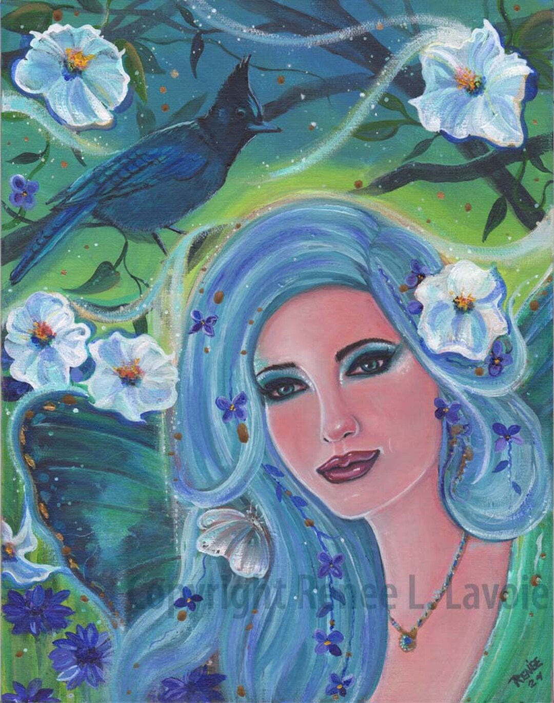 Original Spring Fae With Stellar Jay and Moth Fairy Portrait Oil ...