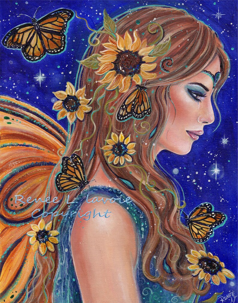 Sunflower Fairy Flowers Fairy Fae Monarch Butterflies Autumn Art ...
