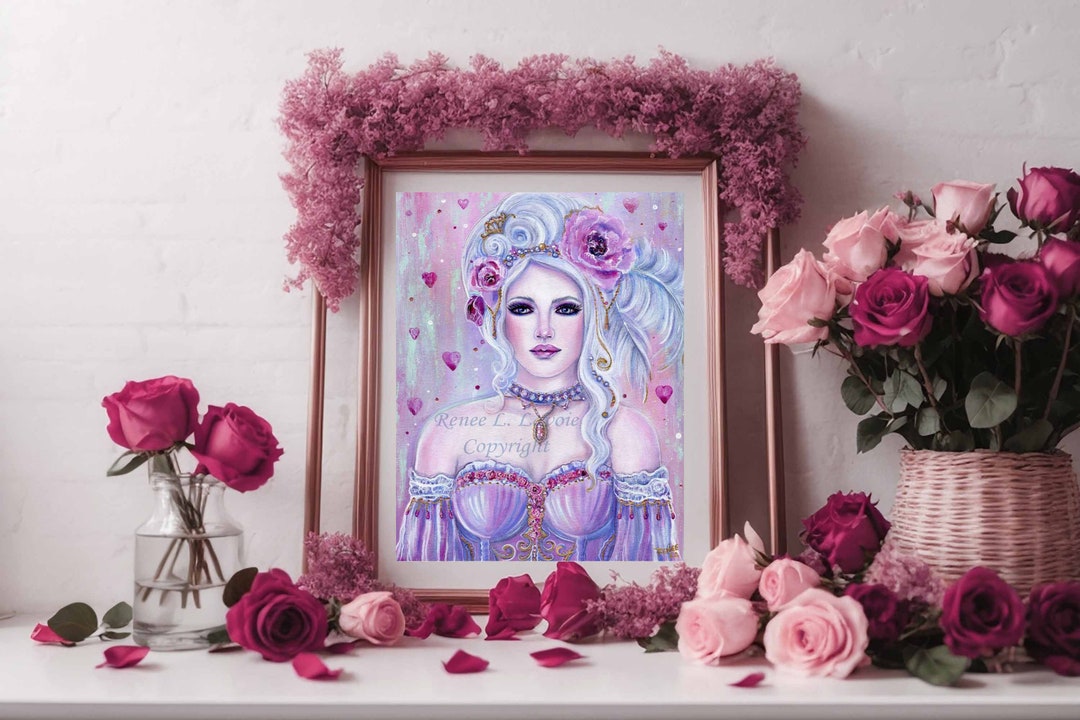 Rococo Mary Antionette Style Valentine Portrait Floral Print by Renee L ...