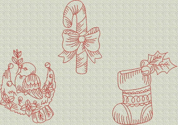 Items similar to INSTANT DOWNLOAD Vintage Christmas in Redwork Machine ...