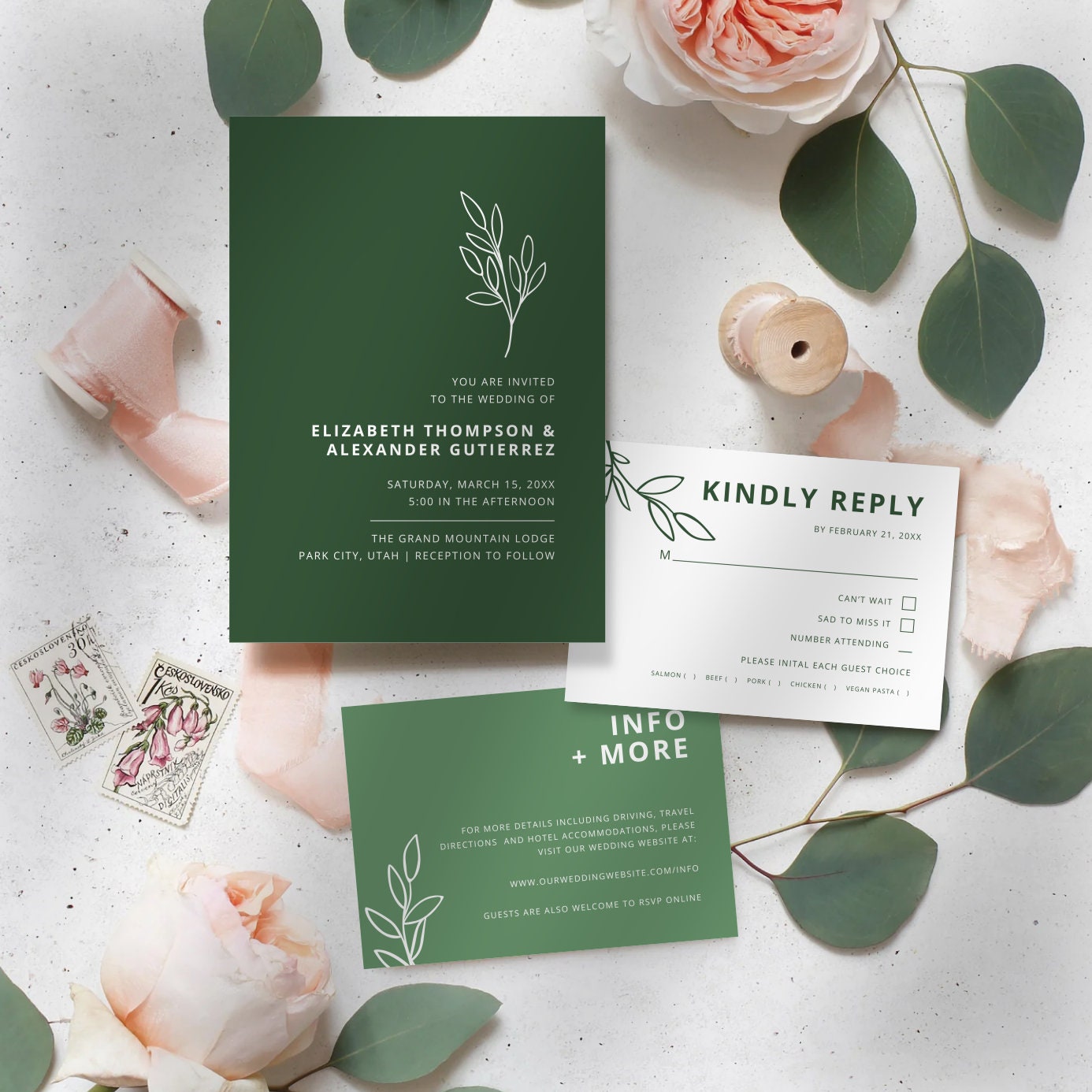 Green Palette Wedding Invitation Design, Leafy Digital Template for ...