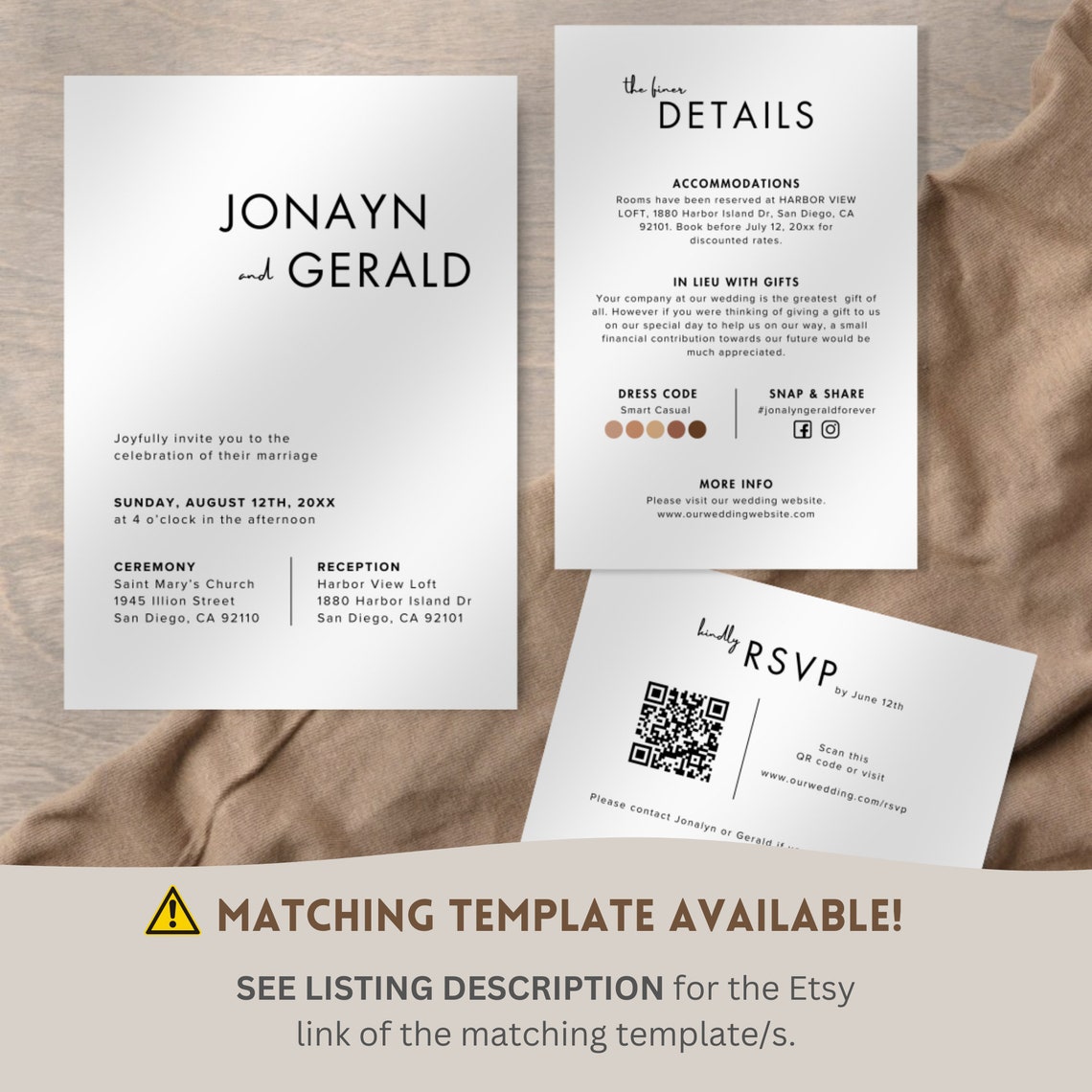 Modern Minimalist Digital Save the Date With Matching Wedding ...