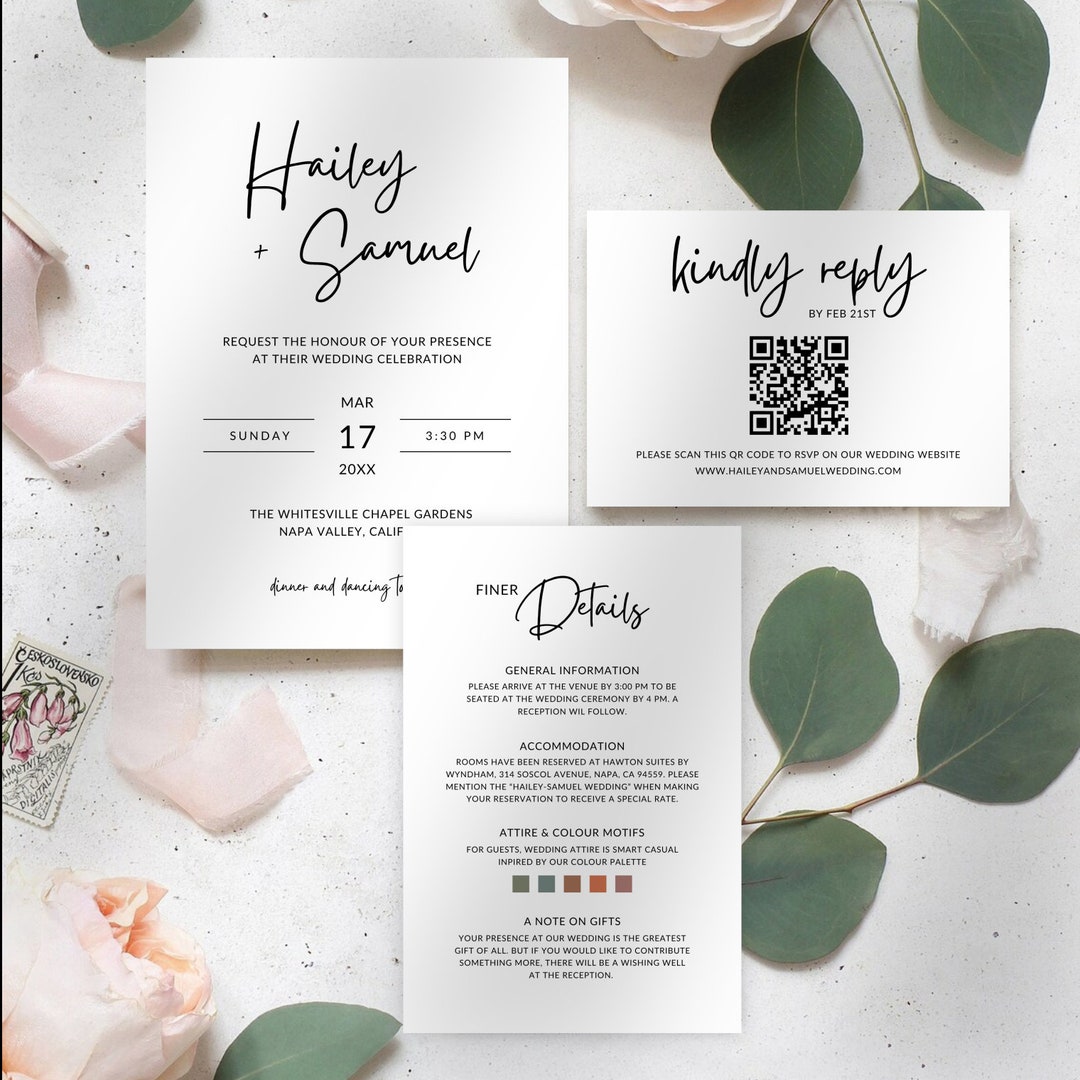 QR Code RSVP Wedding Invitation Suite, Modern Trendy Wedding Invites ...