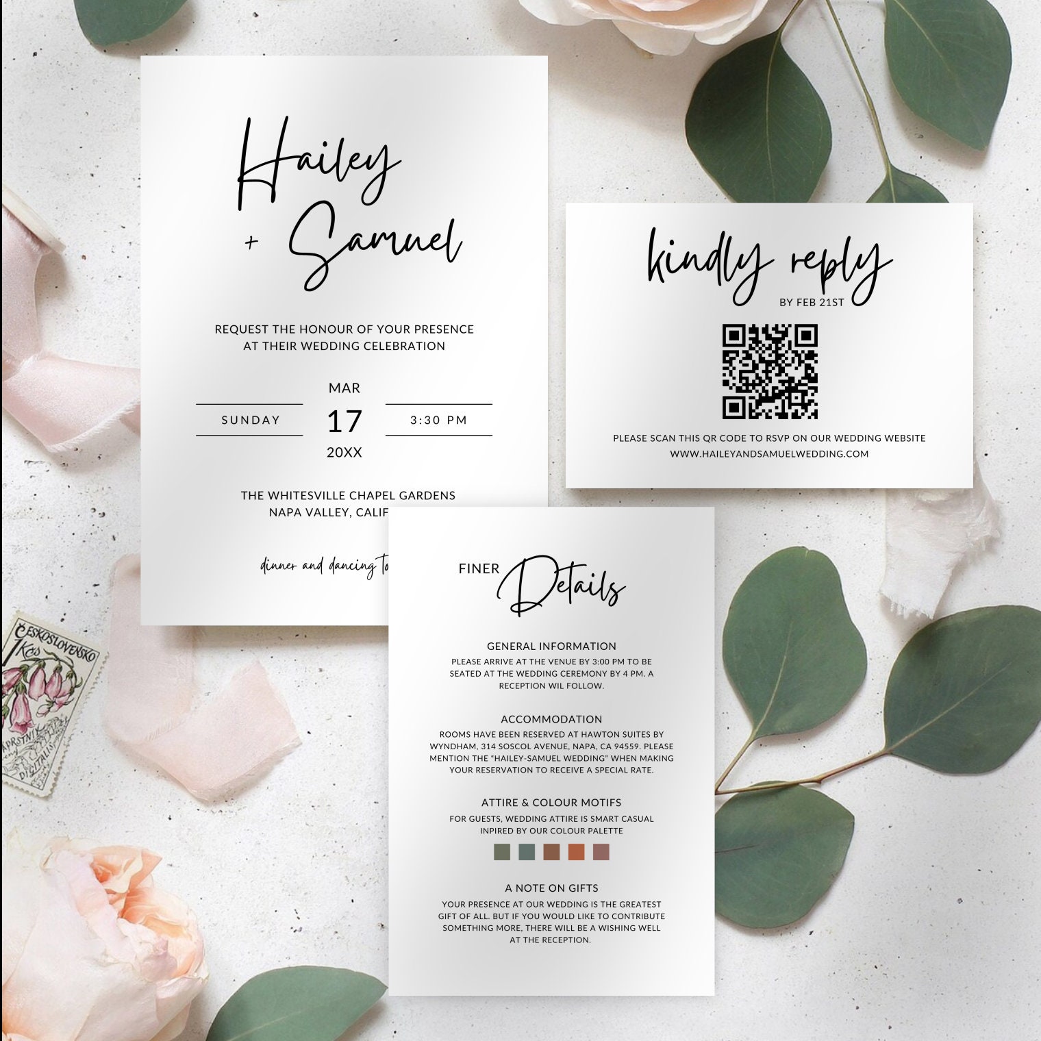 QR Code RSVP Wedding Invitation Suite, Modern Trendy Wedding Invites ...
