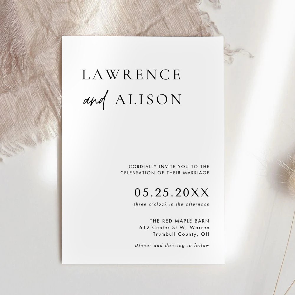 Simple Elegant Wedding Invitation, Minimalist Design Wedding Invites ...