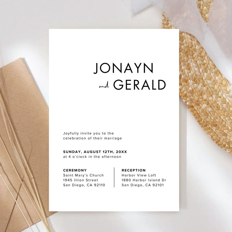 Simple Black and White Wedding Invitation Template, Informative Details ...