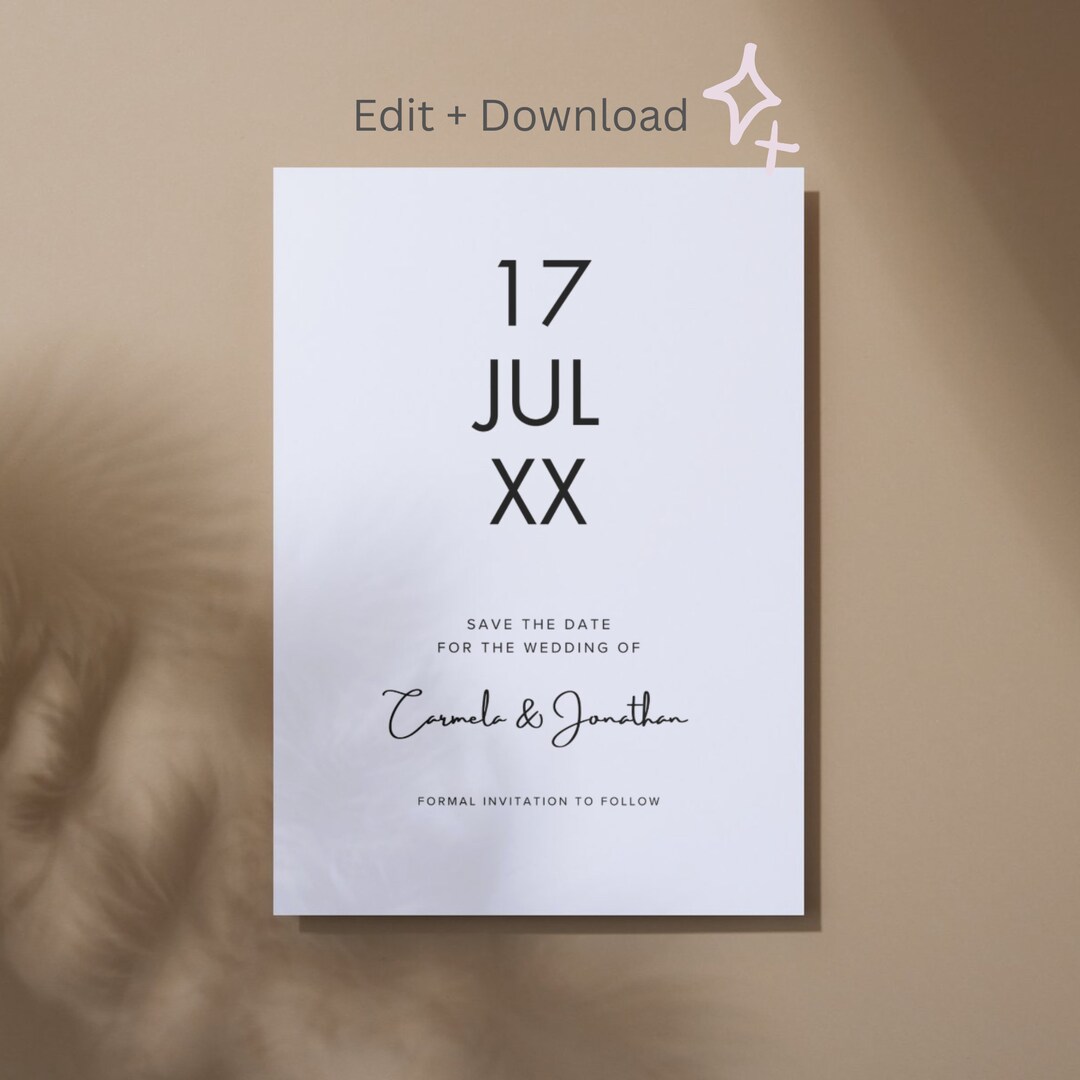 Modern Minimalist Digital Save the Date With Matching Wedding ...