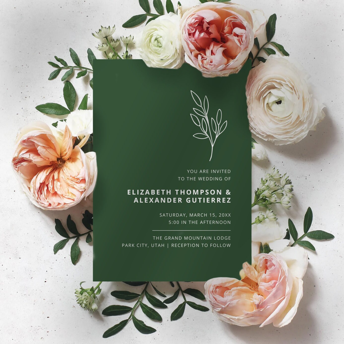 Green Palette Wedding Invitation Design, Leafy Digital Template for ...