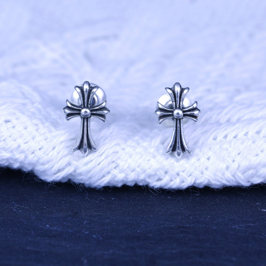 Chrome Hearts Style Cross Iris Flower Vintage Unisex Couple Earring 925 ...