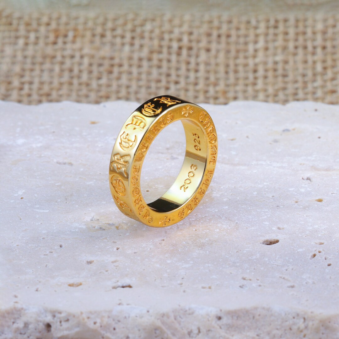22k Gold Plated Golden Eternal Heart Ring, Classic Vintage Cross Ring ...