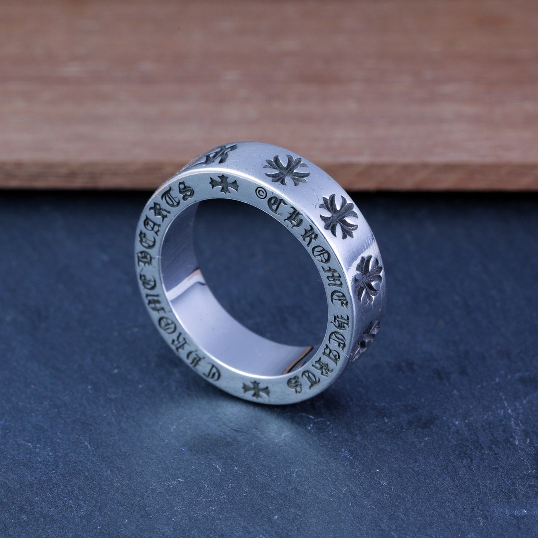 Chrome Hearts Style Eternal Heart Silver Ring, Classic Cross Ring, INS ...