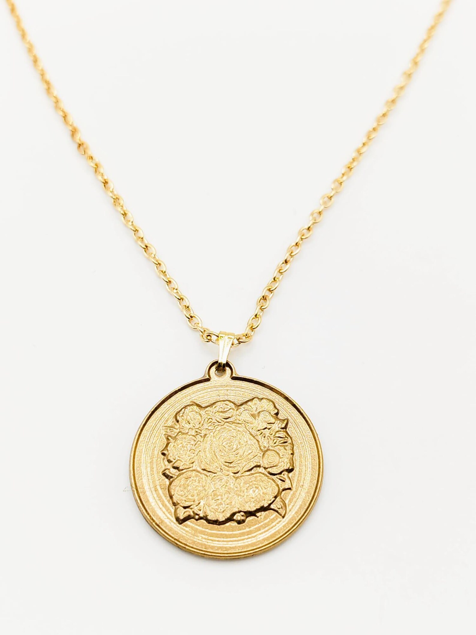 Golden-colored Medallion Necklace With Floral Engraving - Etsy