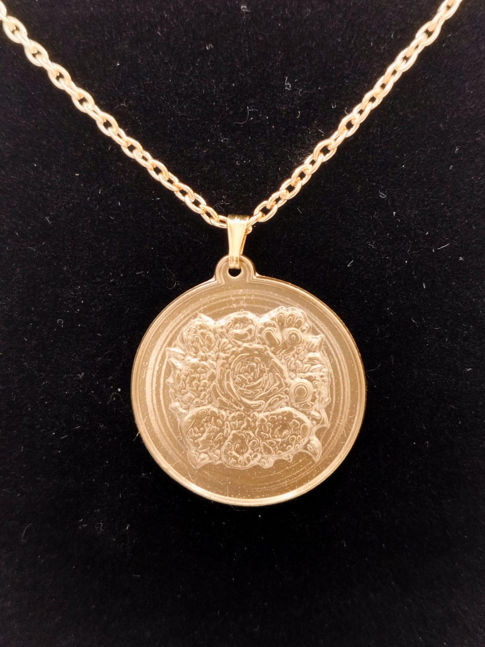 Golden-colored Medallion Necklace With Floral Engraving - Etsy