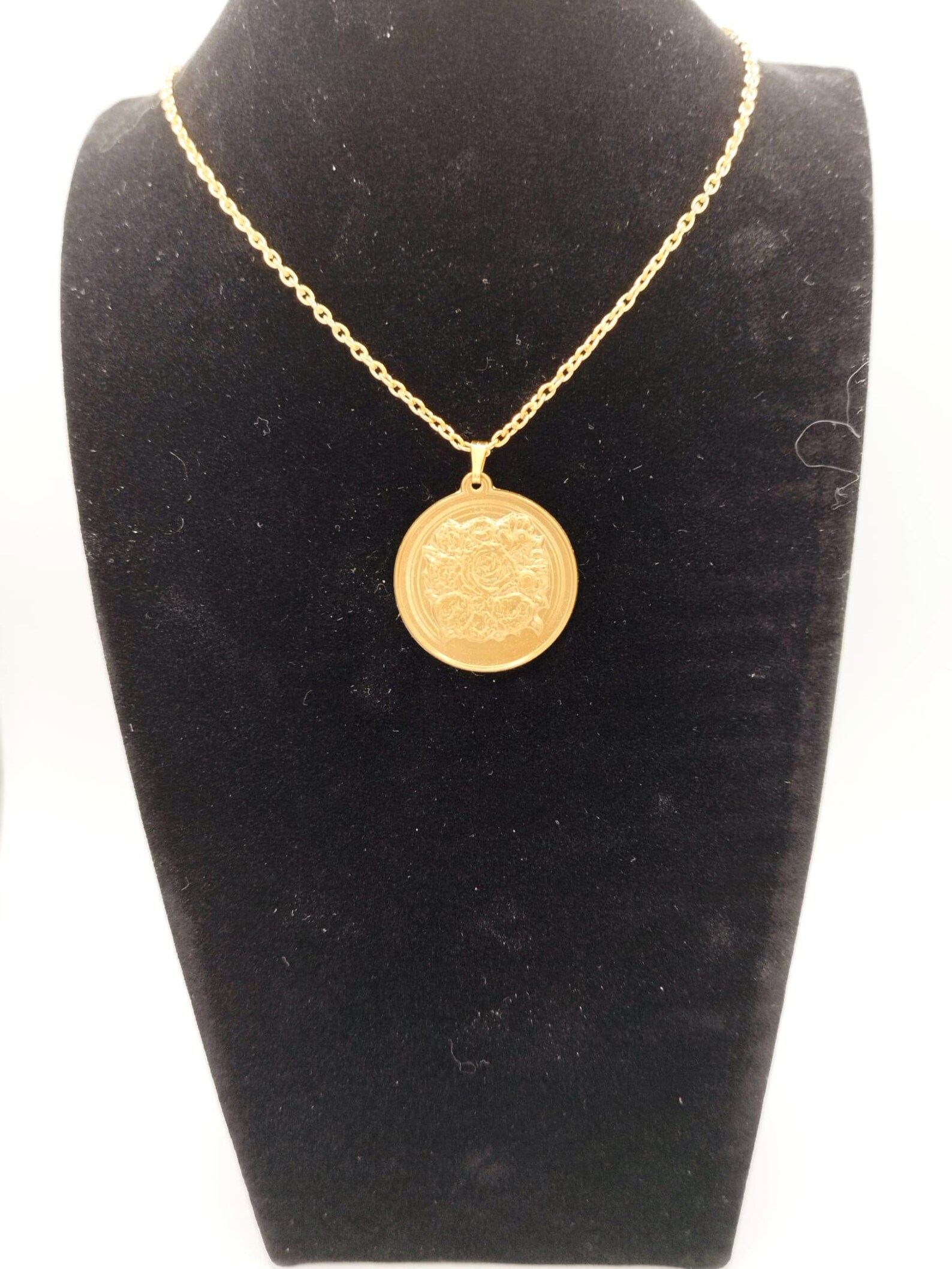 Golden-colored Medallion Necklace With Floral Engraving - Etsy