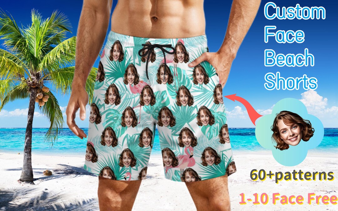 Custom Face Swim Trunks,personalized Hawaiian Men's Beach Shorts With ...
