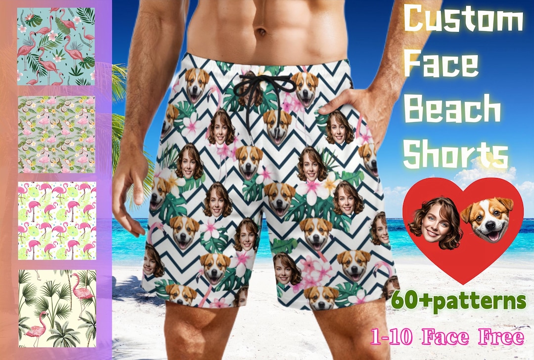 Custom Face Swim Trunks,personalized Hawaiian Men's Beach Shorts With ...