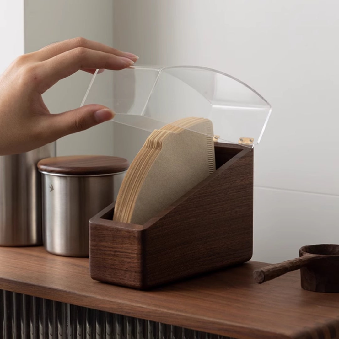 Walnut Wood Filter Paper Holder With Cover Wooden Coffee Filter Paper ...