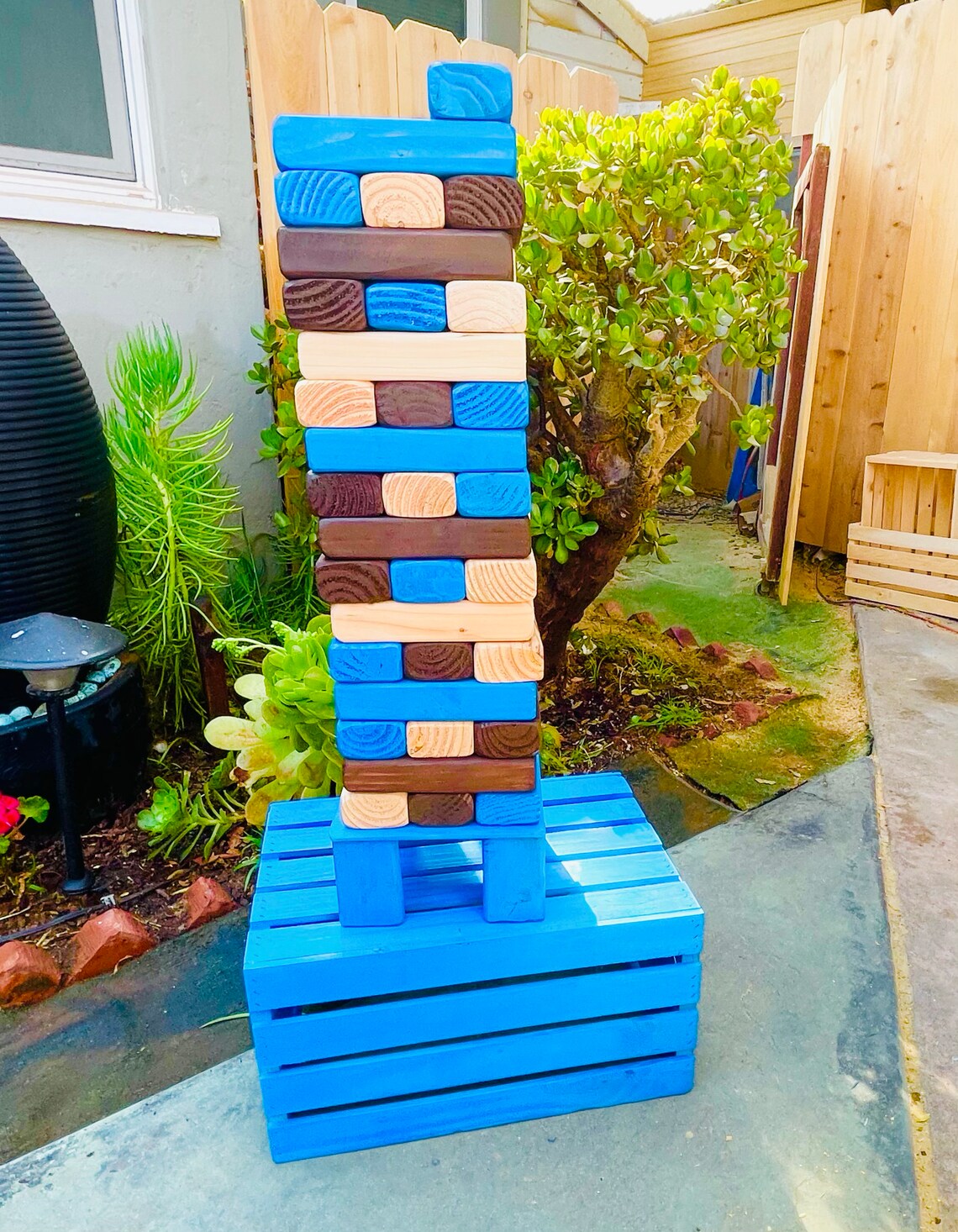 Giant Tumble Tower Game Rustic Blue Barnyard Timbers With Stand and ...