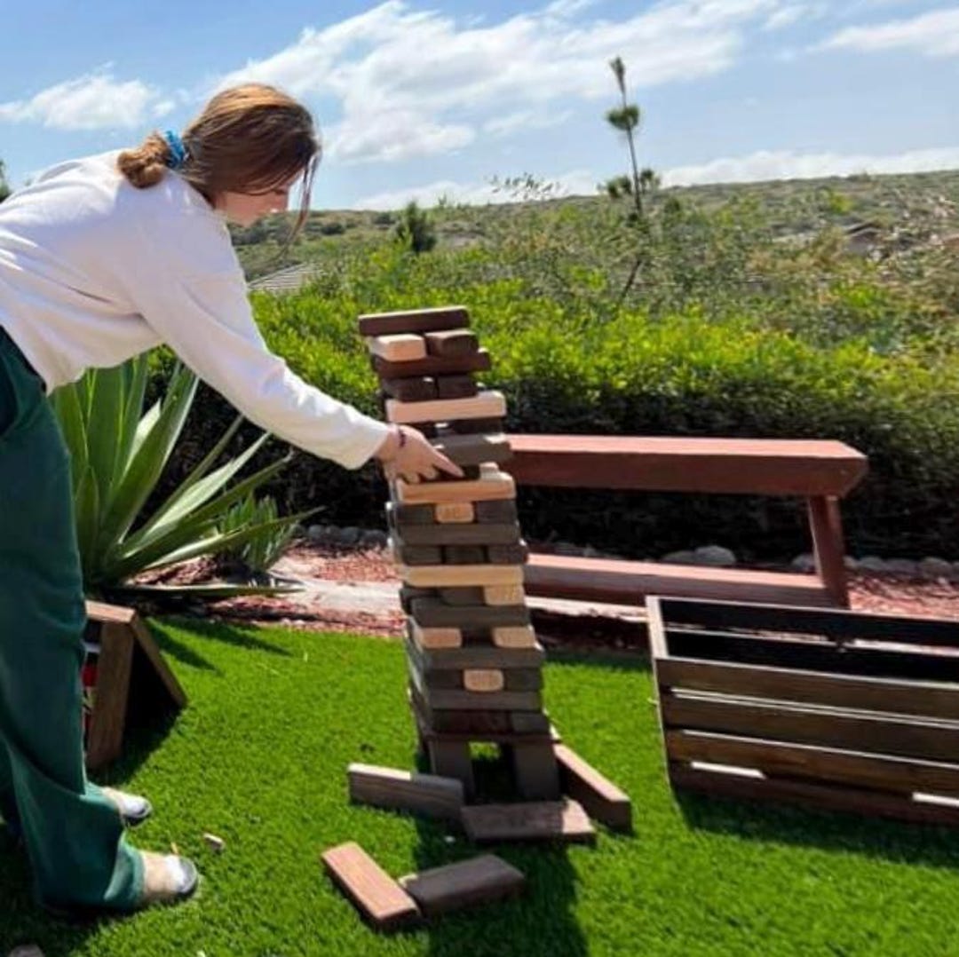 Giant Tumble Tower Game: Rustic Outdoor Lawn, Wedding, Corporate Gift ...