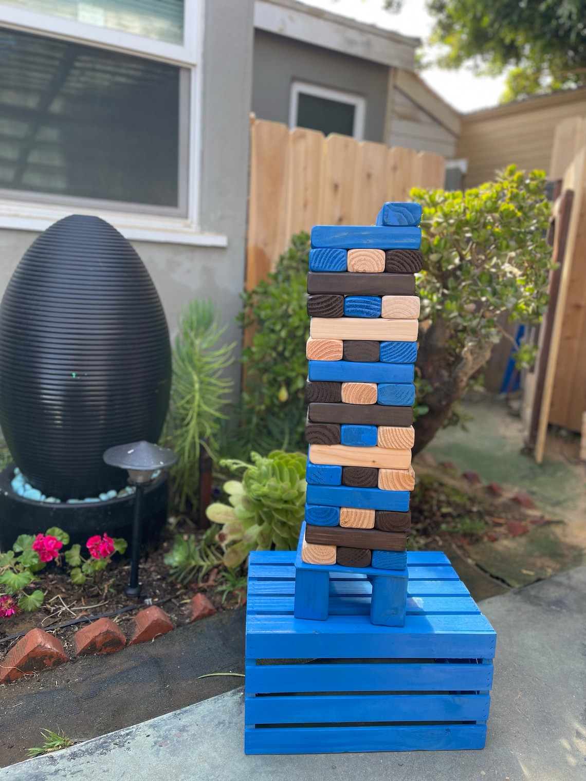 Giant Tumble Tower Game Rustic Blue Barnyard Timbers With Stand and ...