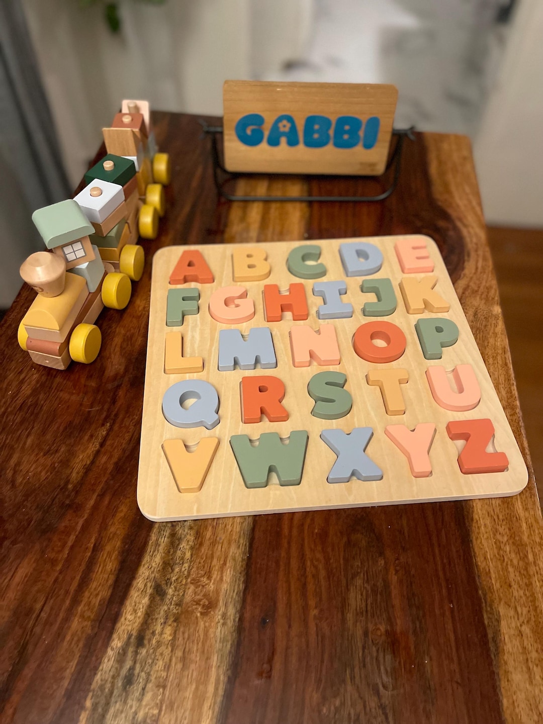 Large Wood Alphabet Puzzle Toddlers, Preschool, for Kids. Montessori ...