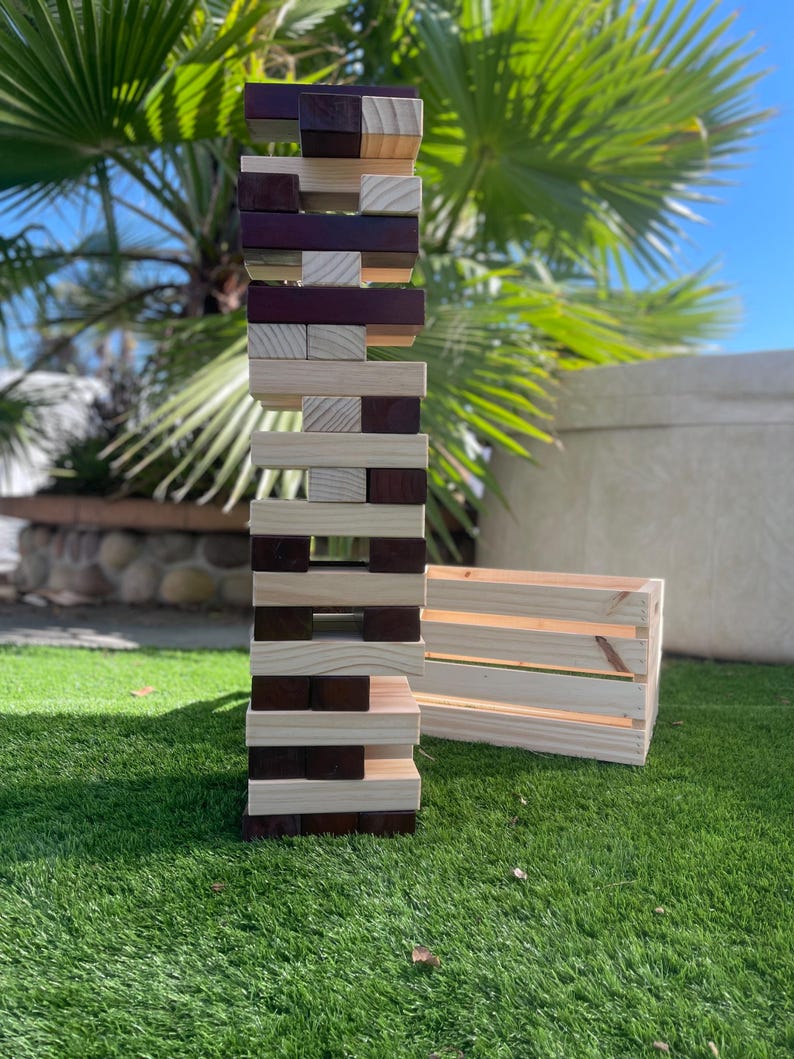 Giant Tumbling Blocks Tower Game + Crate Play 6ft Stack 7.5x2.5x1.7in ...