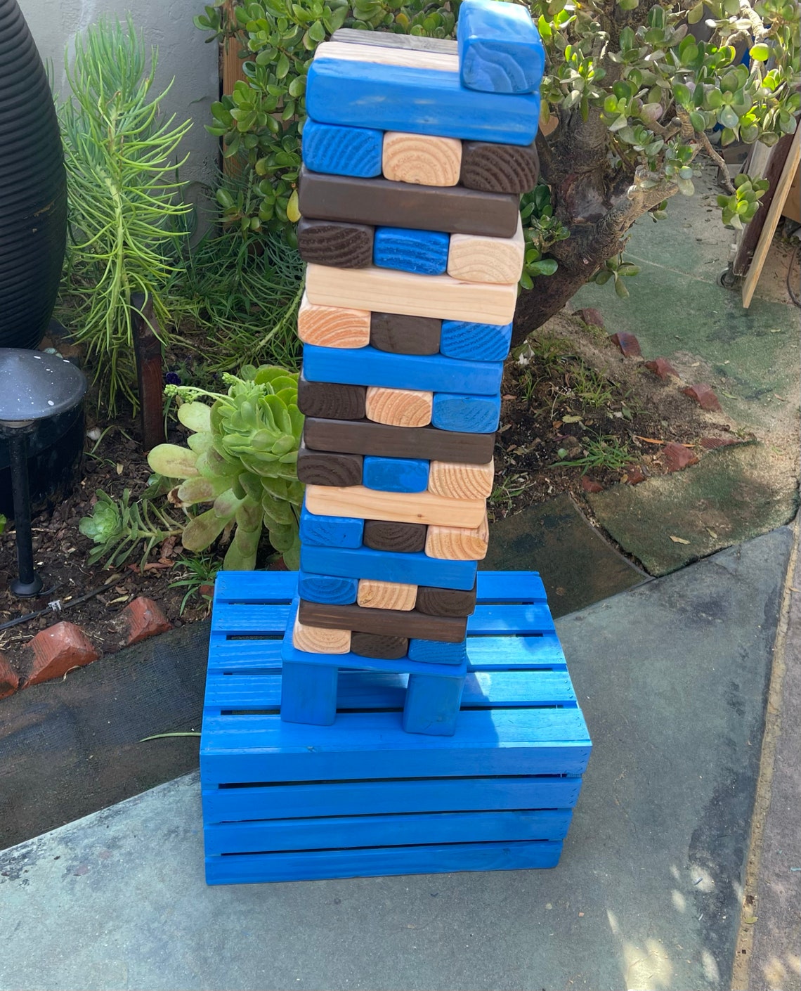 Giant Tumble Tower Game Rustic Blue Barnyard Timbers With Stand and ...