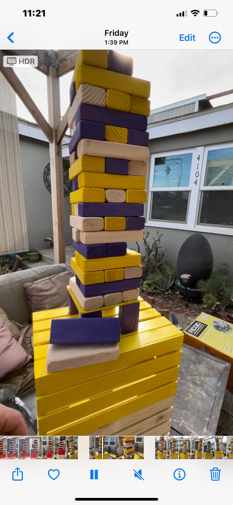 Giant Tumble Tower Game Yellow Purple LA Vikings LSU With Stand and ...