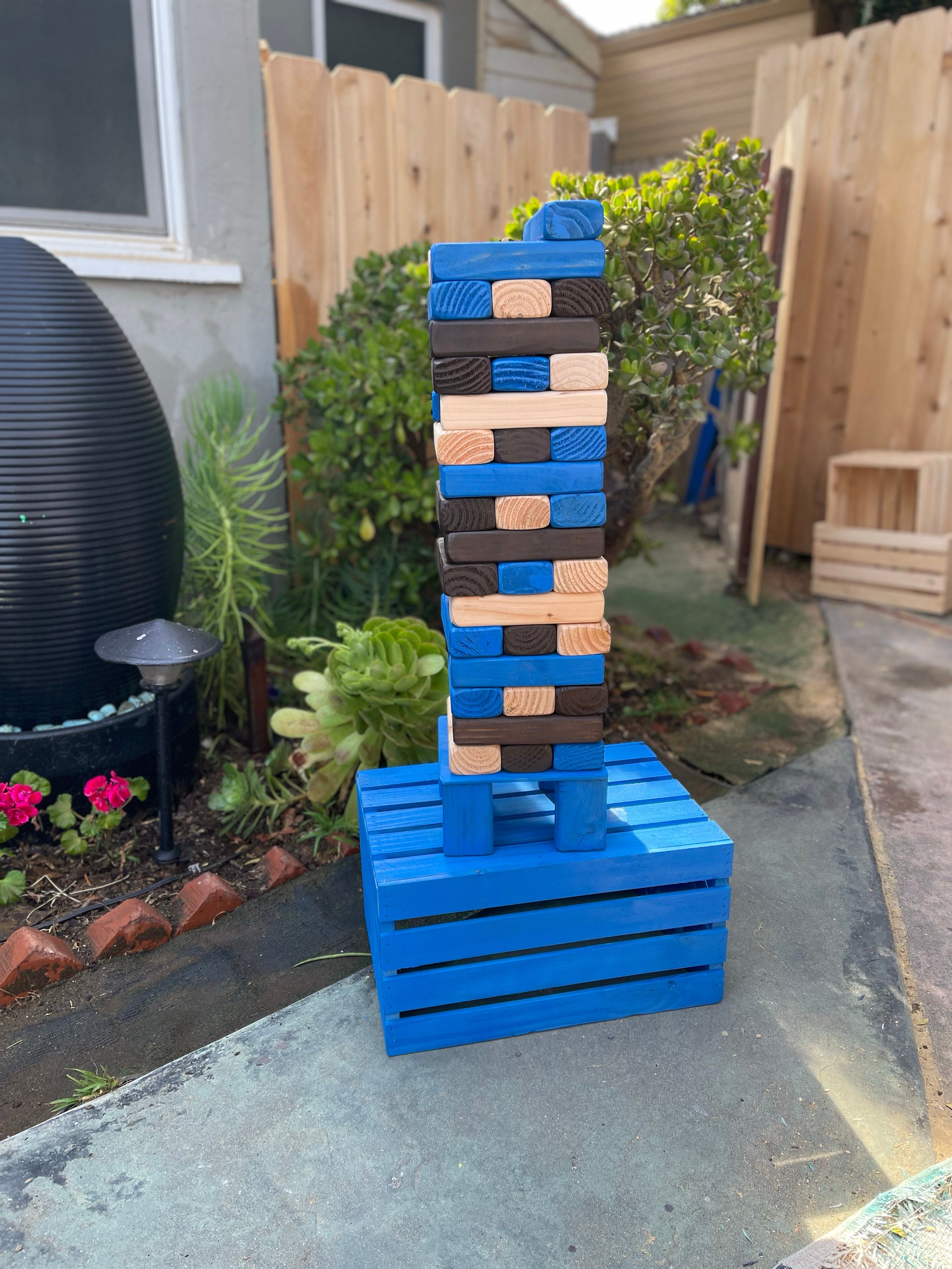 Giant Tumble Tower Game Rustic Blue Barnyard Timbers With Stand and ...