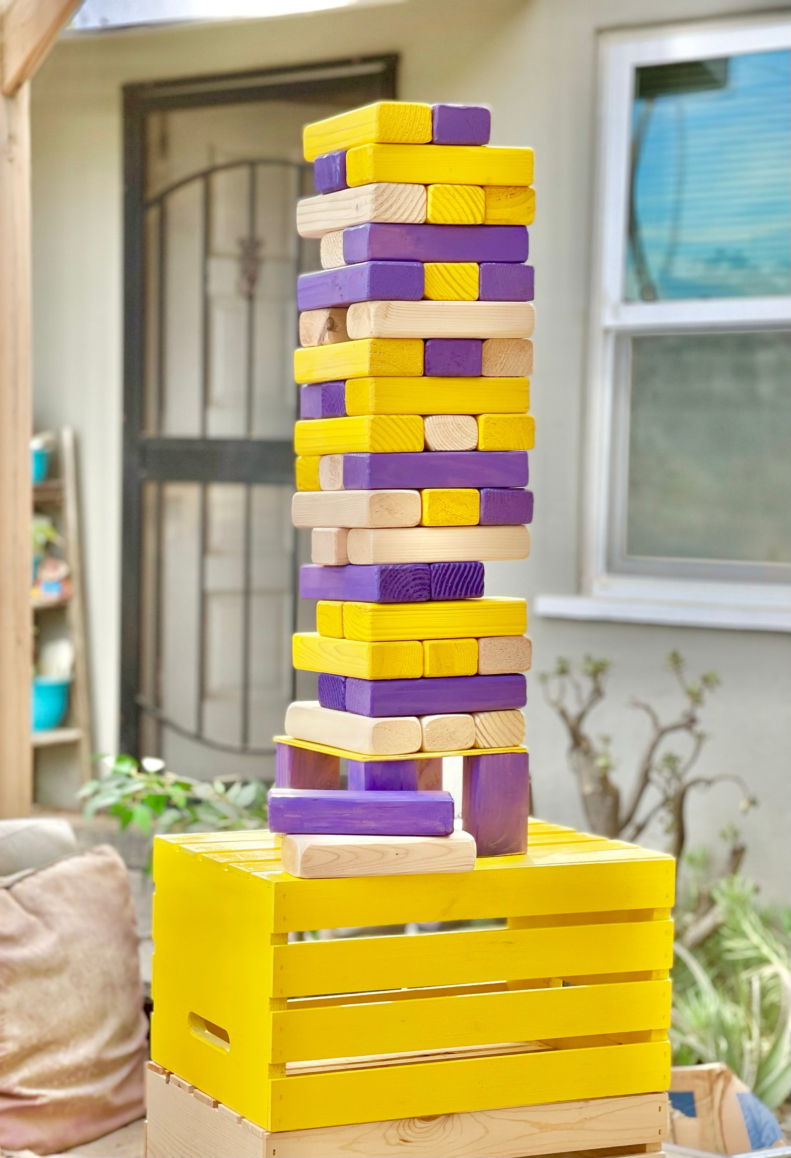 Giant Tumble Tower Game Yellow Purple LA Vikings LSU With Stand and ...
