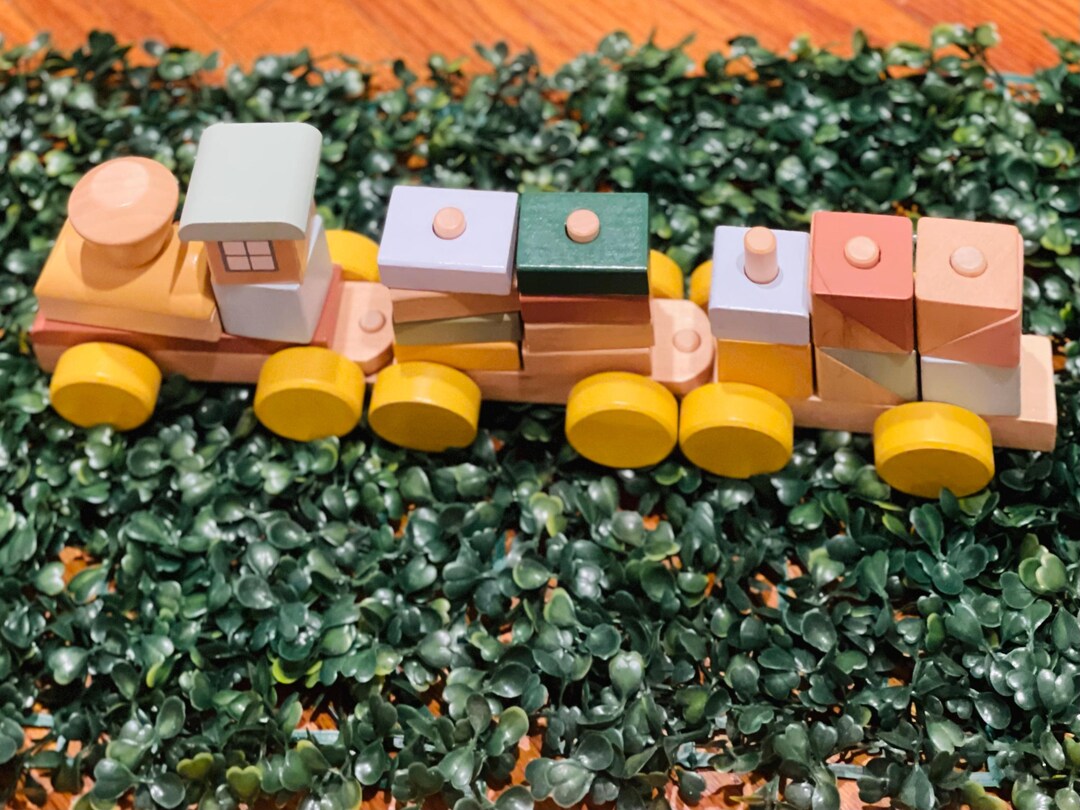 Wooden Train Set: Stacking Blocks, Educational Toy - Etsy