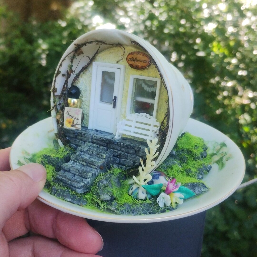 OOAK Teacup Diorama Miniature Cottage | Whimsical Collectible | Free ...
