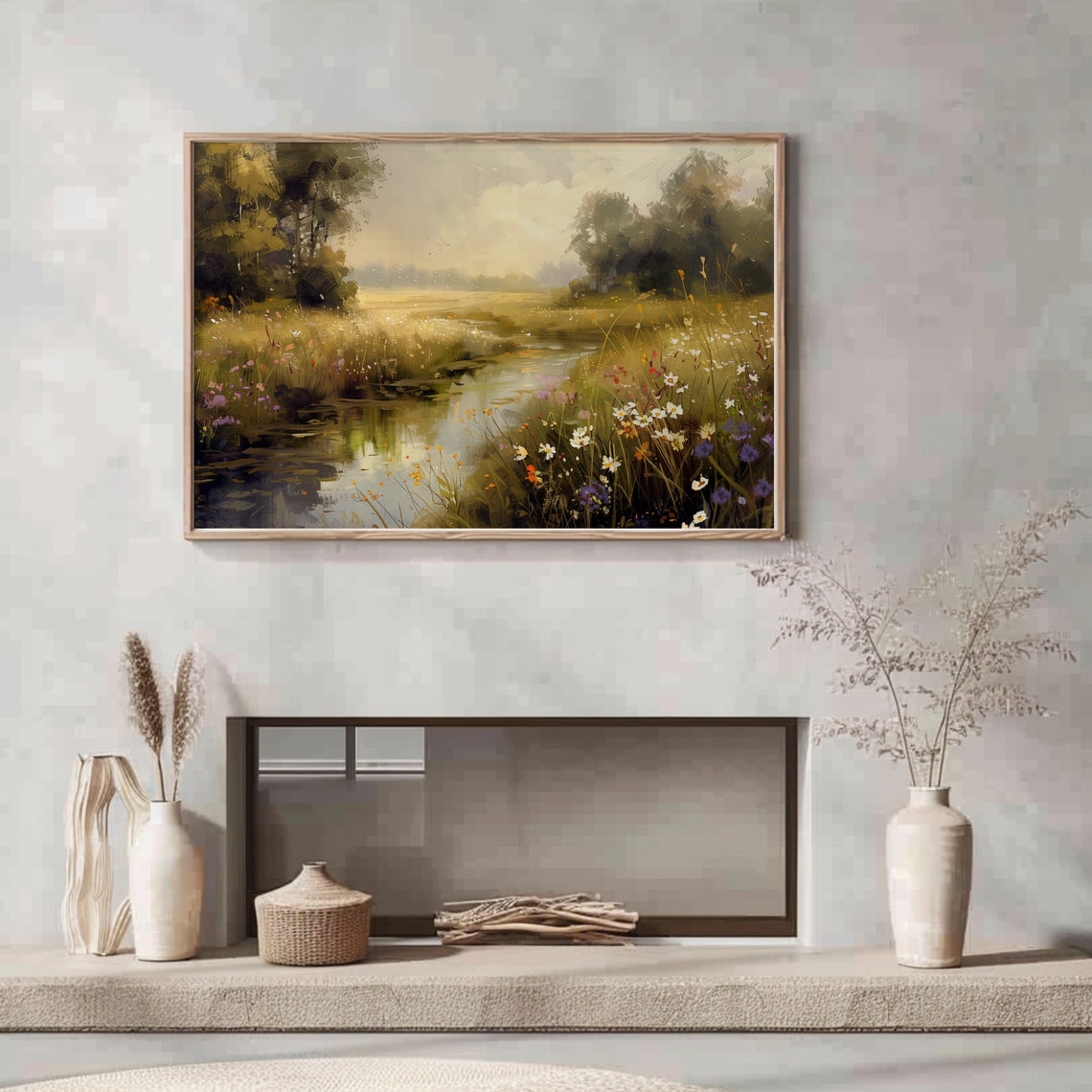 Frame TV Art, Spring Wildflower Landscape, Spring Floral TV Art, River ...
