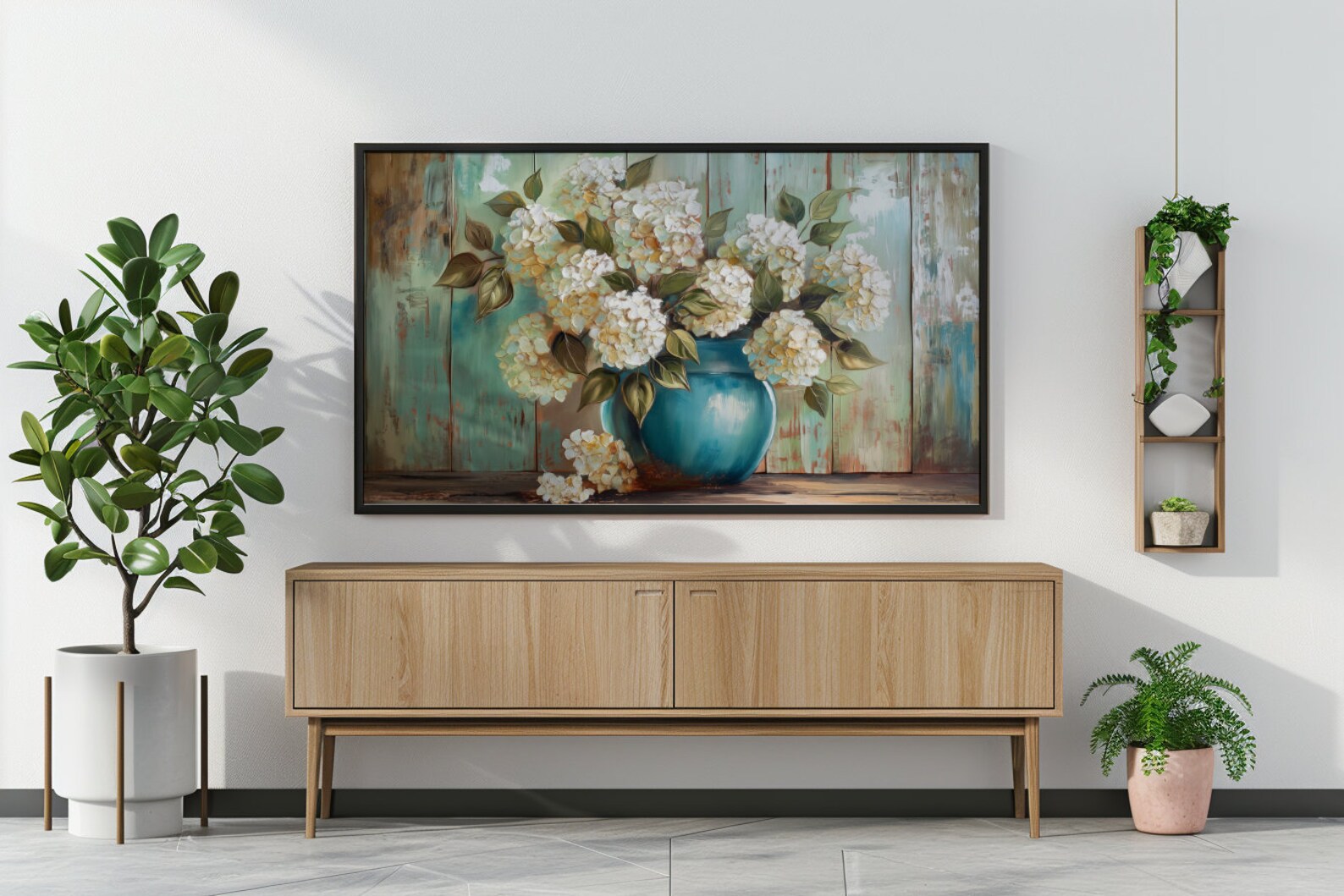 Frame TV Art White Hydrangeas, Vintage Floral Oil Painting,spring ...