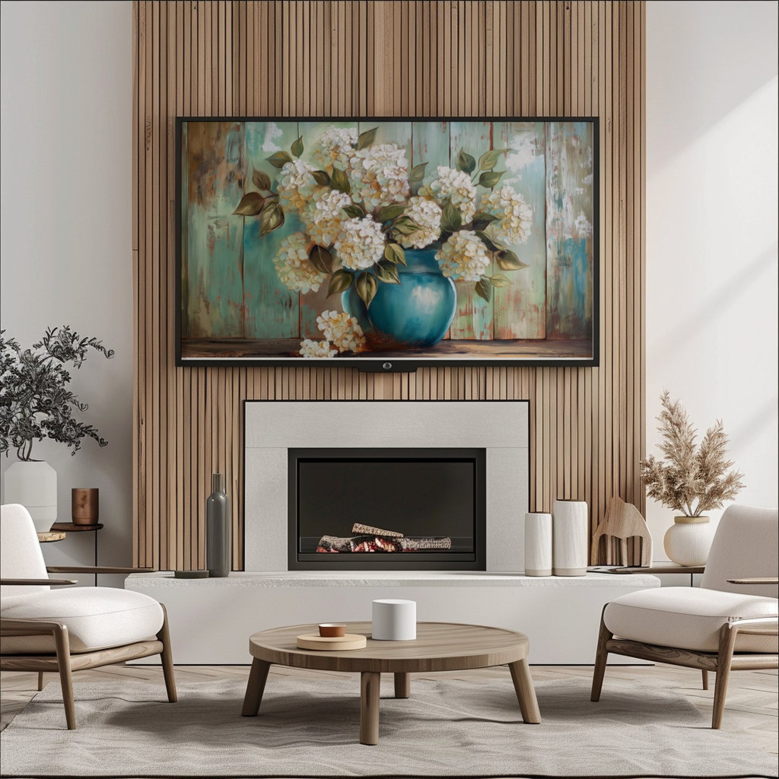 Frame TV Art White Hydrangeas, Vintage Floral Oil Painting,spring ...