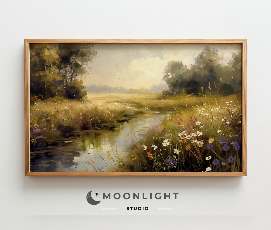 Frame TV Art, Spring Wildflower Landscape, Spring Floral TV Art, River ...