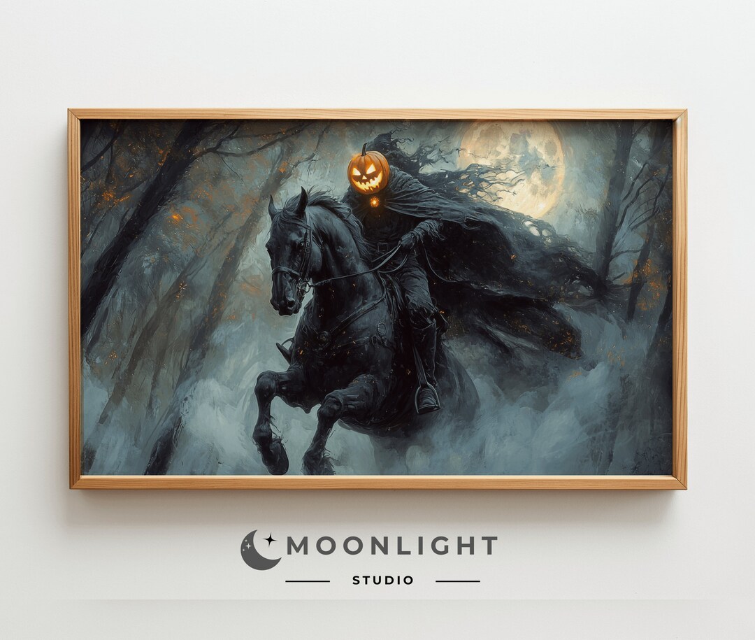 Halloween Frame Tv Art, Headless Horseman Painting, Headless Horseman ...