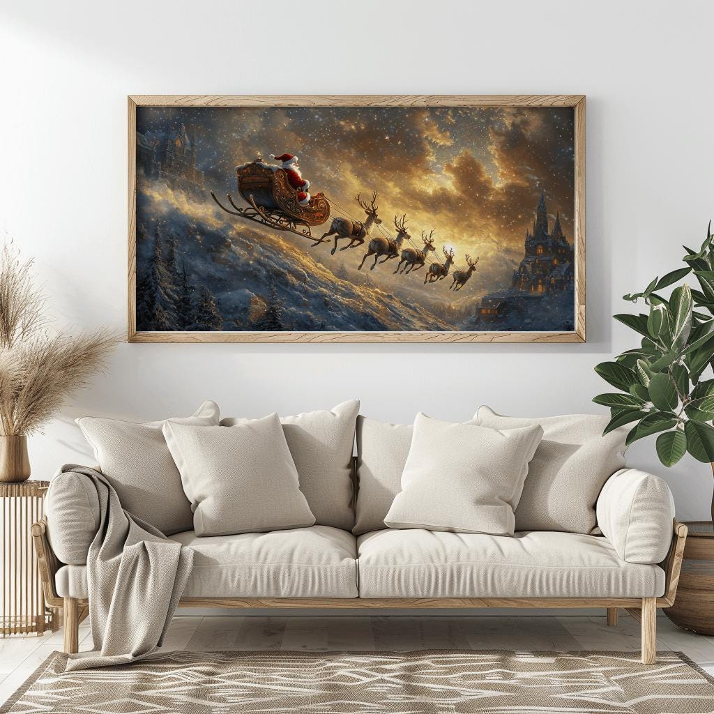 Santa and Reindeer FRAME TV Art, Christmas Frame Tv Art, Christmas ...