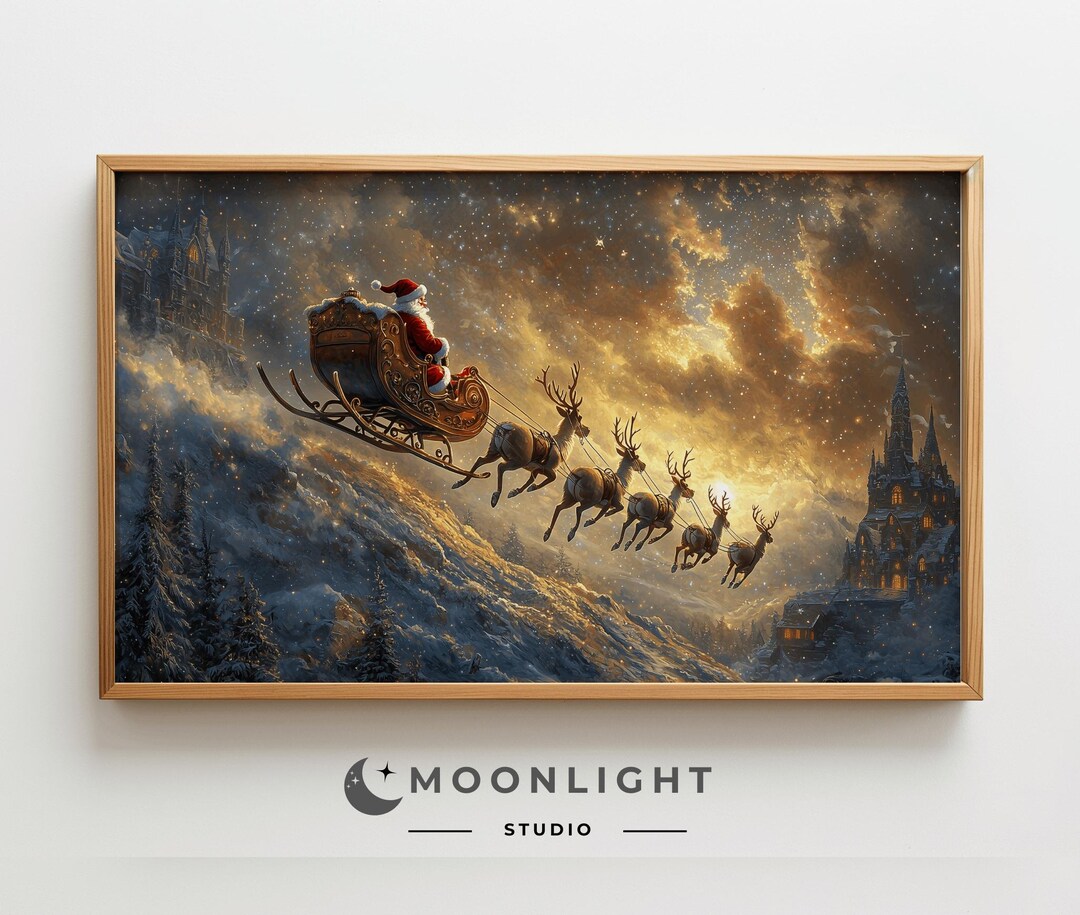 Santa and Reindeer FRAME TV Art, Christmas Frame Tv Art, Christmas ...