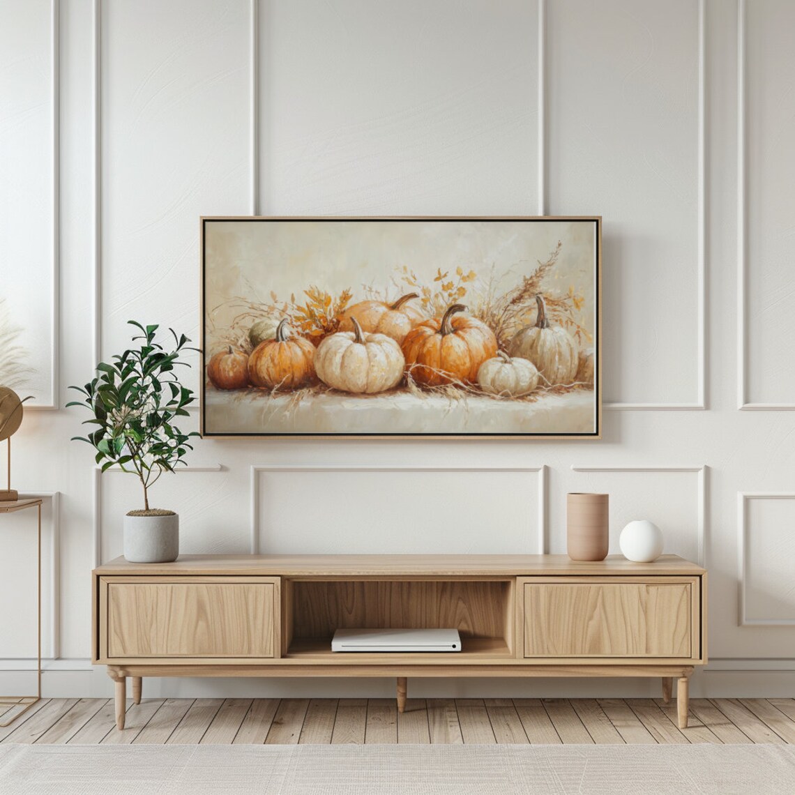 Fall Frame TV Art, Fall Pumpkin Vintage Painting, Neutral Toned Rustic ...