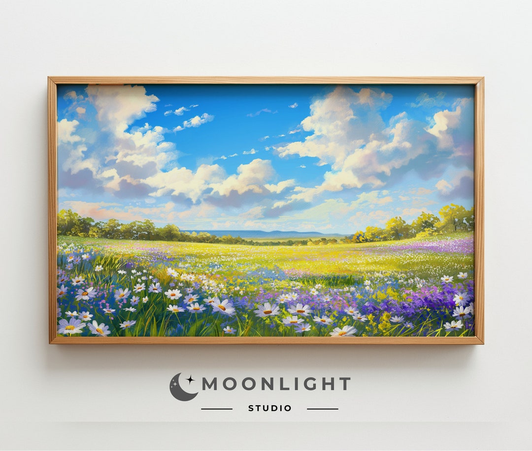 Frame TV Art, Wildflower Field Tv Art, Flower Meadow, Colorful Painting ...